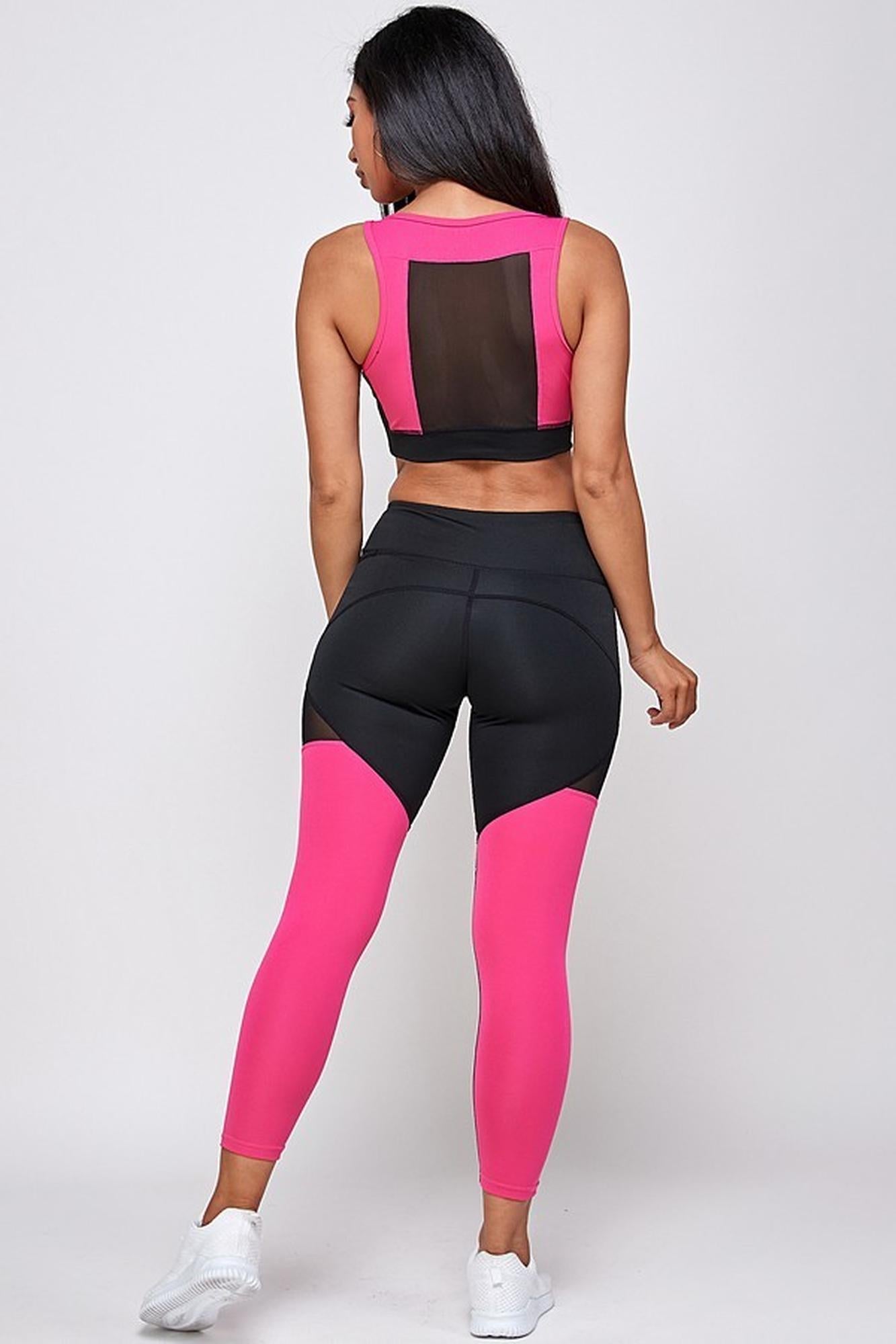 Premium 2 Piece Fuchsia Color Block Bra Top and Leggings Sport Set ...